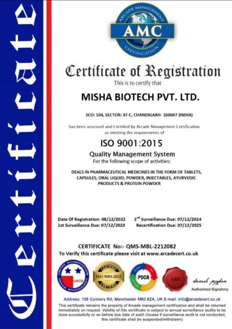 ISO Certificate - Misha Biotech Private Limited from Chandigarh India